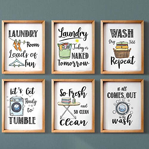 Funny Laundry Rules Sign Painting, Creative Laundry Saying Art Prints (8βX10β,Unframed), 6 Set, Funny Modern Minimalist Wall Art Poster For Laundromat Wash Room Decor