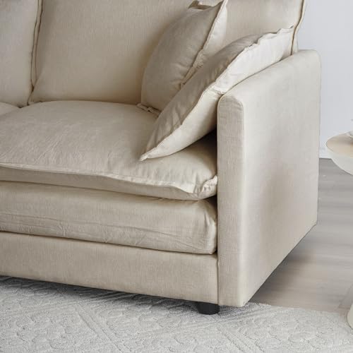 L Shaped Convertible Sectional Sofa with Movable Ottoman,Free Combination Deep Seater Cloud Couch with Throw Pillows, Comfy Chenille Upholstered Modular Sofa&Couch Bed for Living Room,Office