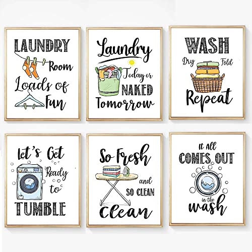 Funny Laundry Rules Sign Painting, Creative Laundry Saying Art Prints (8βX10β,Unframed), 6 Set, Funny Modern Minimalist Wall Art Poster For Laundromat Wash Room Decor