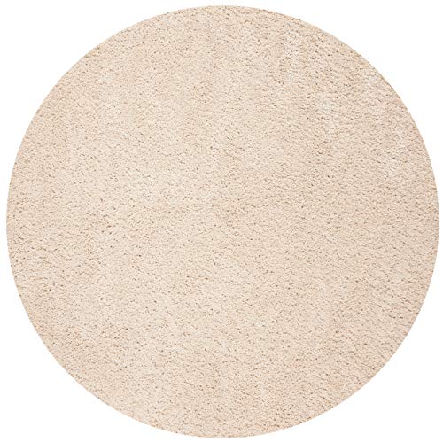 SAFAVIEH Fontana Shag Collection 4' Round Cream FNT800B Solid Non-Shedding Living Room Bedroom Dining Room Entryway Plush 2-inch Thick Area Rug