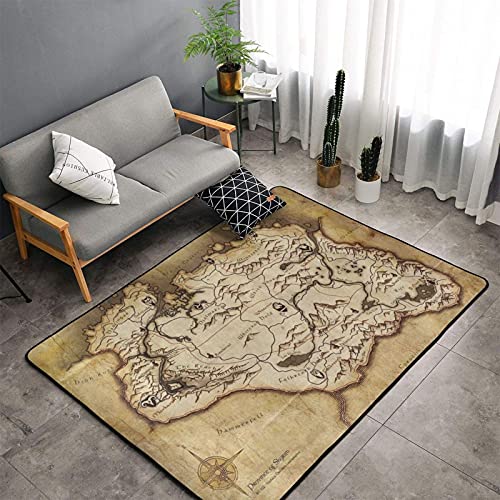 3x5 Rug Game Map 60x39 inch Area Rug Gameroom Playroom Decor for Boys Men-Vintage Retro Game Map Art