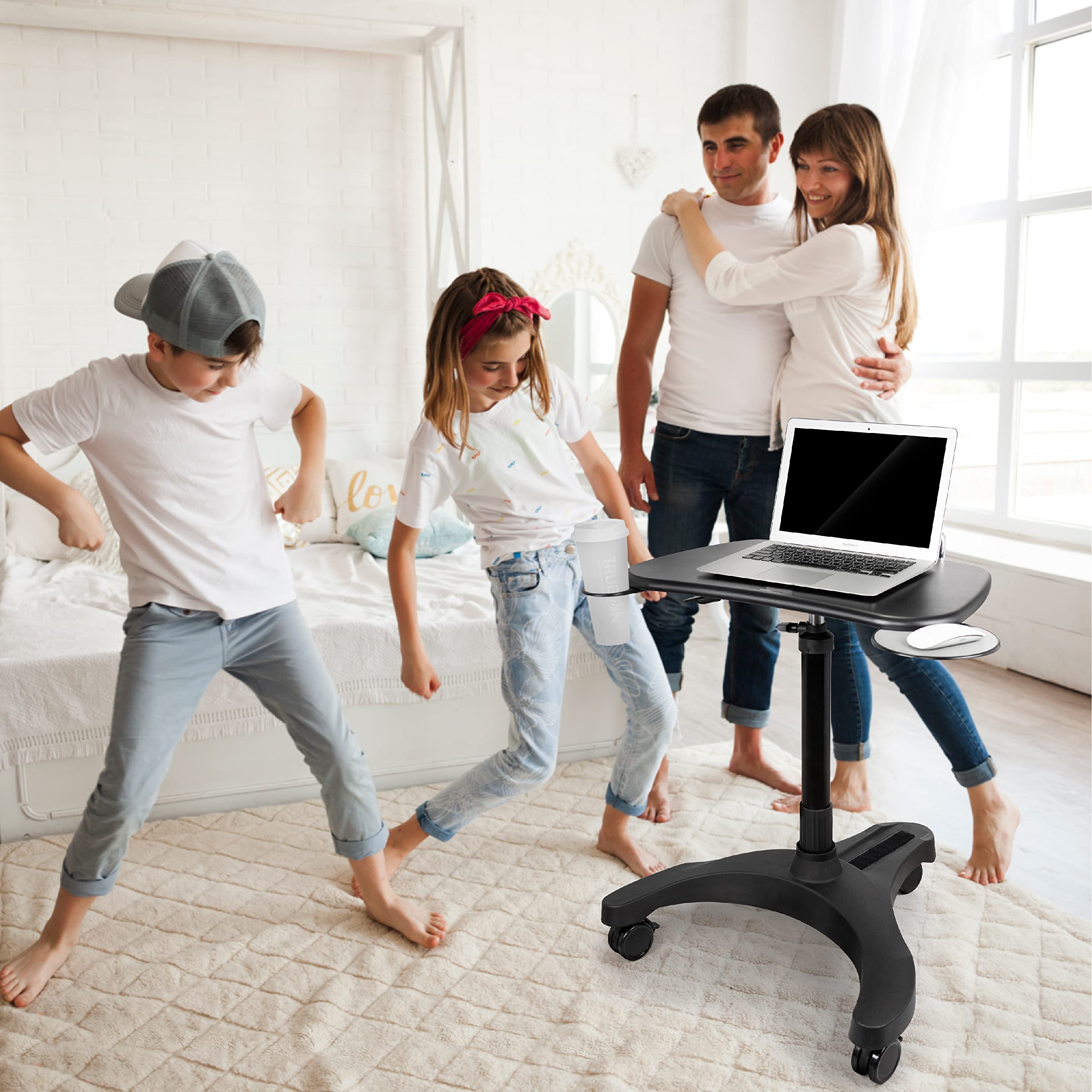 EHO Mobile Laptop Standing Desk Carts on Wheels, Pneumatic, Height Adjustable Rolling Stand, Sit to Stand Computer Cart, Classics XL Workstation for Home, Office, Medical and School Classroom