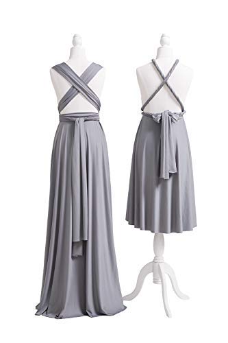 Bridesmaid Dresses for Women, Convertible Sleeve V-Neck Floor Length Prom Wrap Maxi Convertible Long Dress Grey