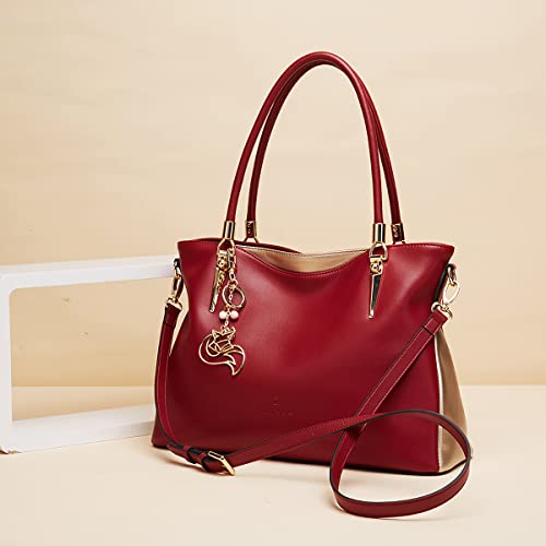 Women Leather Handbag Purse Lady Work Tote Shoulder Bag Top Handle Bag Satchel Carryall Ladies Pocketbooks (red)