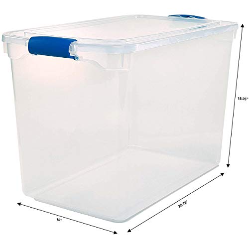 HOMZ Heavy Duty Modular Stackable Storage Tote Containers with Latching Lids, 112 Quart Capacity, Clear, 4 Pack