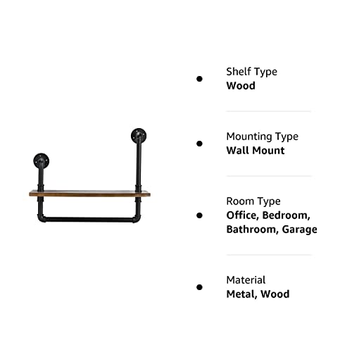 Self Control Industrial Retro Wall Mounted Pipe Shelving Brackets,Rustic Metal DIY Floating Shelves,Wall Shelf Unit Bookshelf,Hanging Iron Wall Decor for Kitchen,Office,Living Room,Bedroom (1-U-Tier)