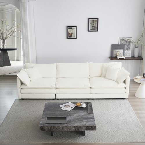 Free Combination Cloud Sofa Comfy Boucle Couch Luxury 3 Seaters Chenille Upholstered Leisure Wide Deap Seat Modular Sectional Sofá Convertible Minimalist Couches Oversized Loveseat with Throw Pillows