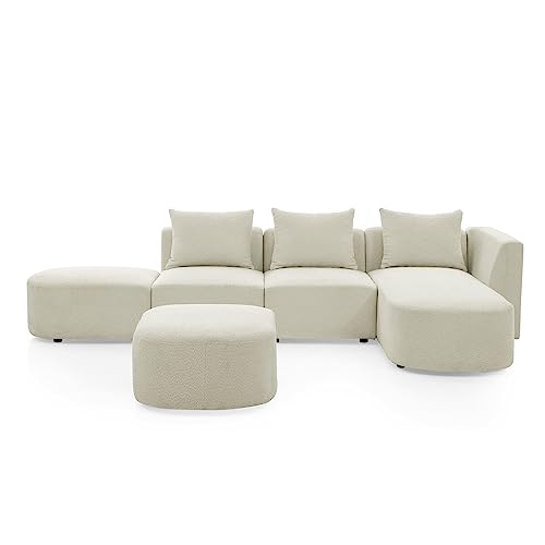 L-Shaped Corner Sectional Sofa Right Facing Modular Sofa&Couch, Modern Living Room Free 5 Seater Convertible Sofá Deep Seat Tufted Upholstered Cloud Couch W/Ottoman & Chaisesfor Home Office Apartment