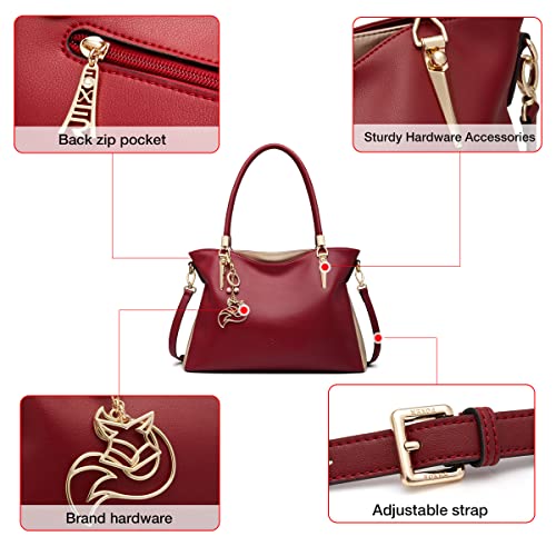 Women Leather Handbag Purse Lady Work Tote Shoulder Bag Top Handle Bag Satchel Carryall Ladies Pocketbooks (red)
