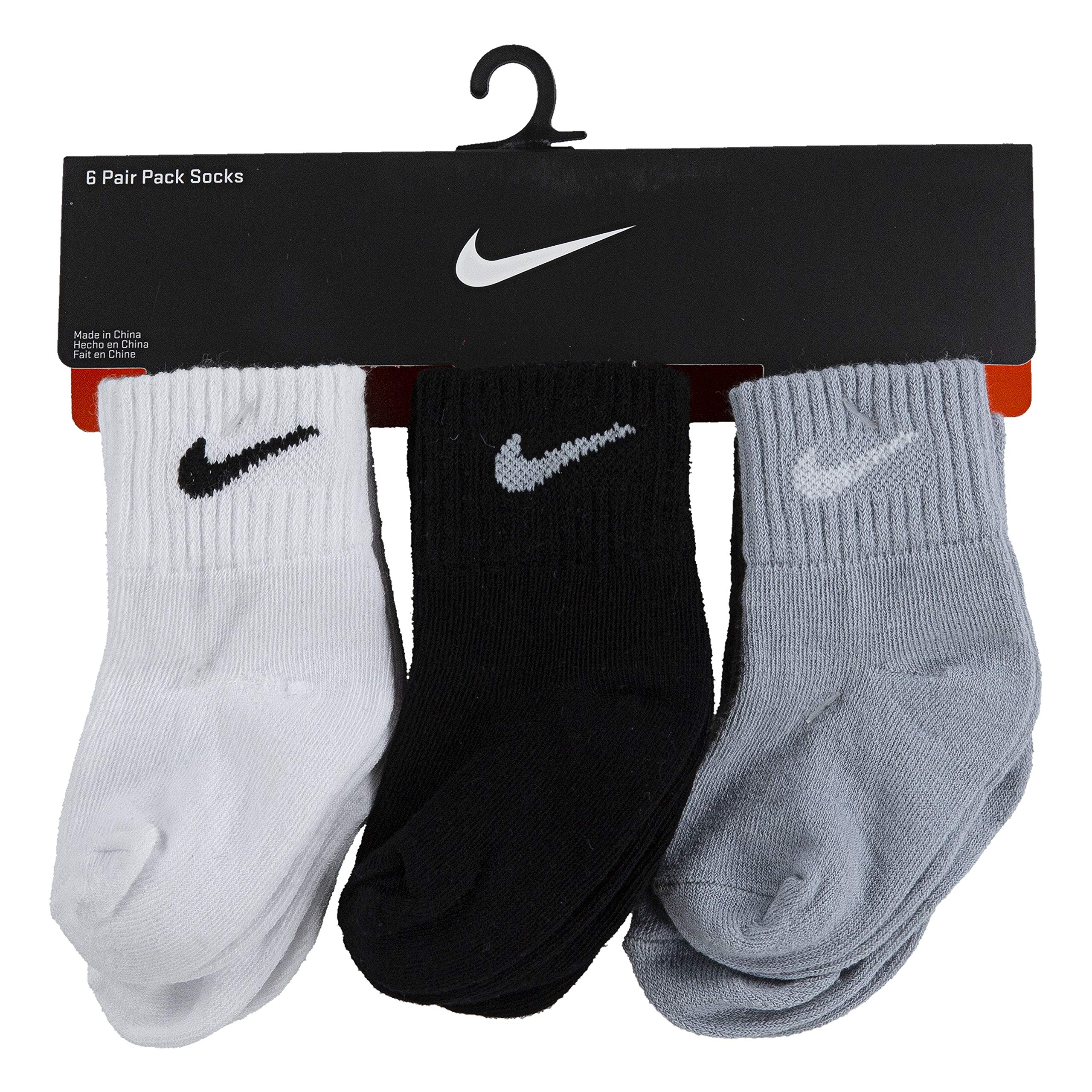 Nike Baby Ankle Gripper Socks (6 Pairs), White/Black/Grey, 6/12M