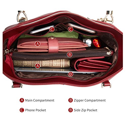 Women Leather Handbag Purse Lady Work Tote Shoulder Bag Top Handle Bag Satchel Carryall Ladies Pocketbooks (red)