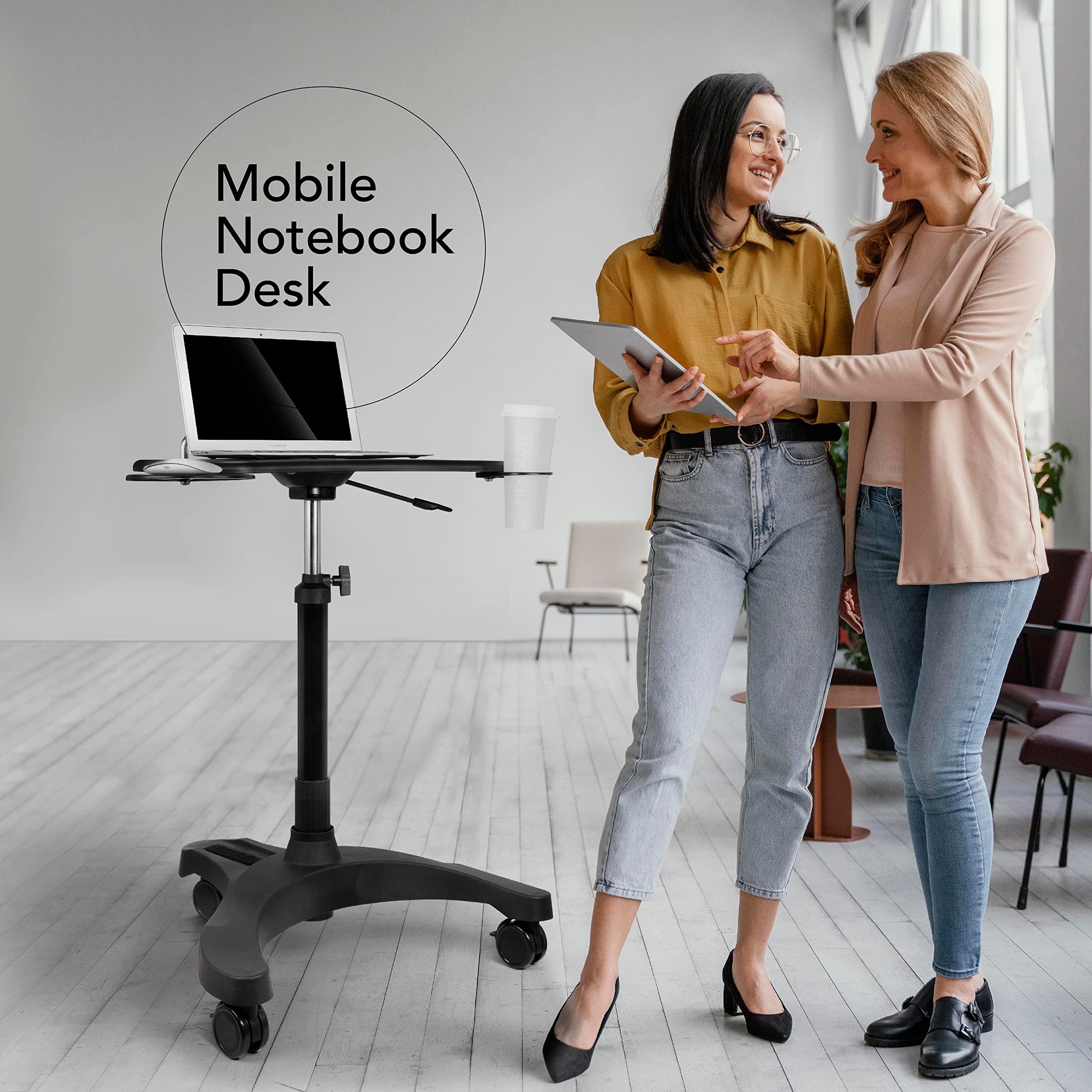 EHO Mobile Laptop Standing Desk Carts on Wheels, Pneumatic, Height Adjustable Rolling Stand, Sit to Stand Computer Cart, Classics XL Workstation for Home, Office, Medical and School Classroom