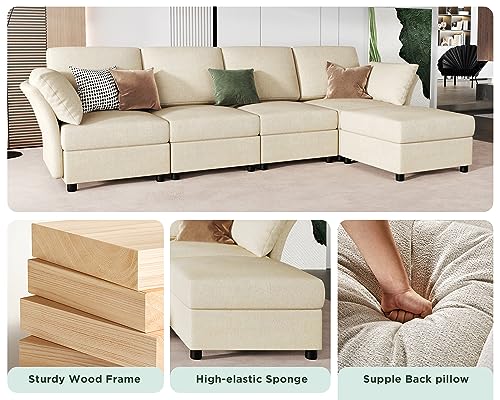 VanAcc Sectional Couch 6 Seats, Modular Sectional Sofa, Convertible Sofa in U Shape with Ottomans, Reversible Sofa Couch for Living Room, Beige Chenille