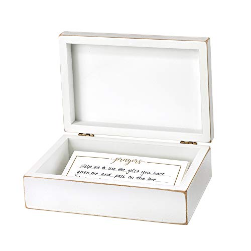 Lillian Rose White Distressed Box with Prayer Cards, 6.5", off-white (BX115)