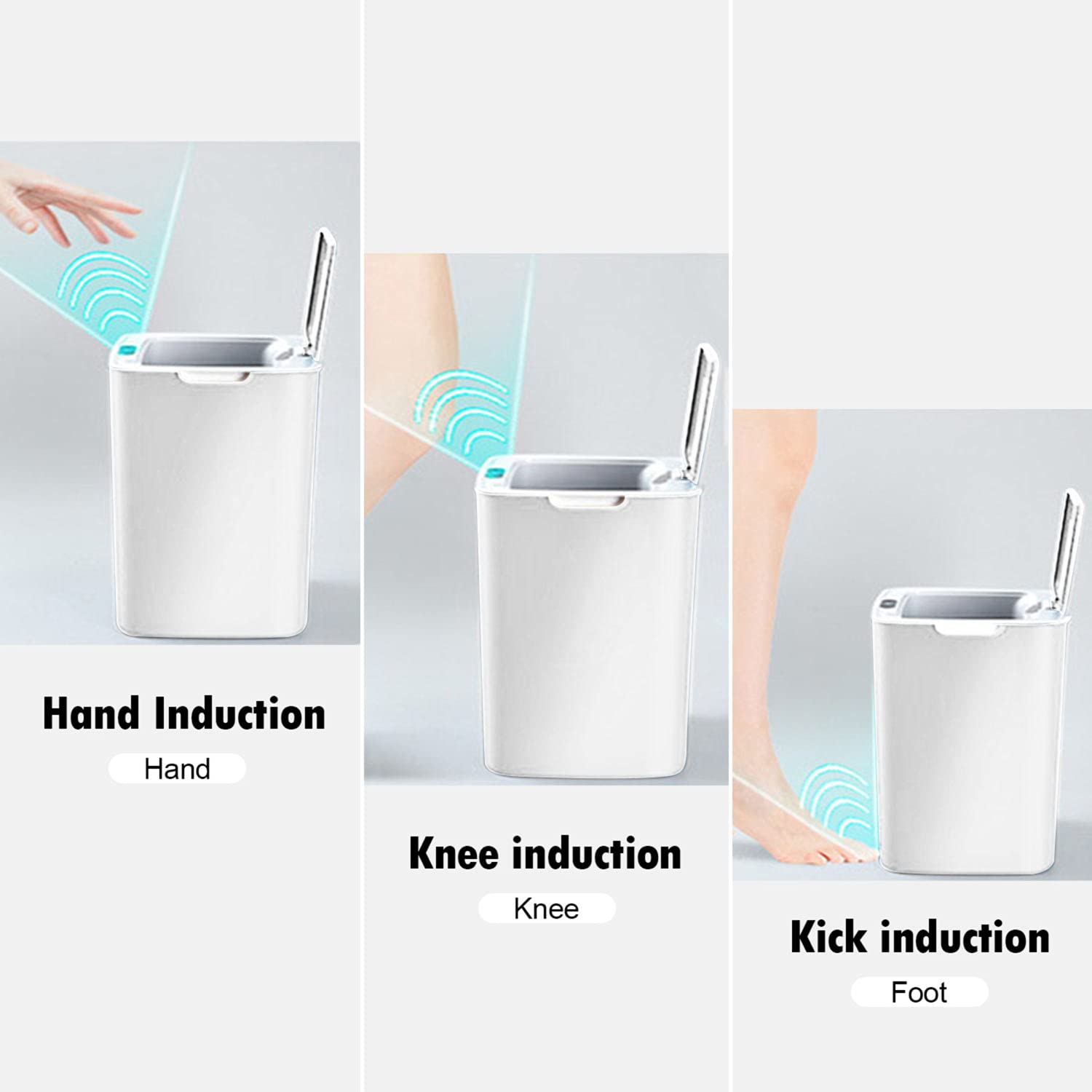 White Automatic Sensor Trash Can, Touchless Inductive Garbage Bin for Bathroom, Kitchen and Bed, Small 3.7 Gallon (14L)