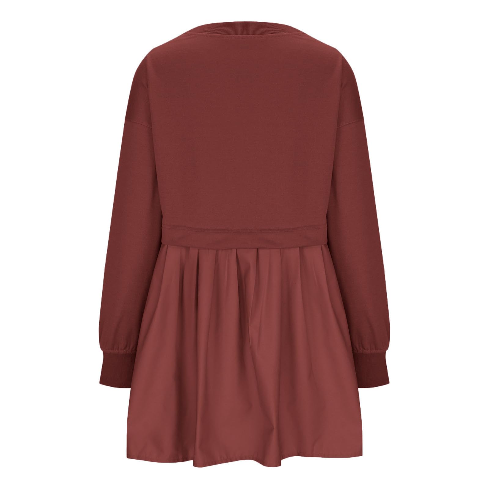 Womens Mini Sweatshirt Dress Oversized Patchwork Color Block Pleated Dresses Long Sleeve Crewneck Pullover Tops