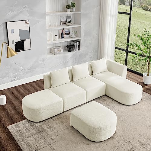 L-Shaped Corner Sectional Sofa Right Facing Modular Sofa&Couch, Modern Living Room Free 5 Seater Convertible Sofá Deep Seat Tufted Upholstered Cloud Couch W/Ottoman & Chaisesfor Home Office Apartment