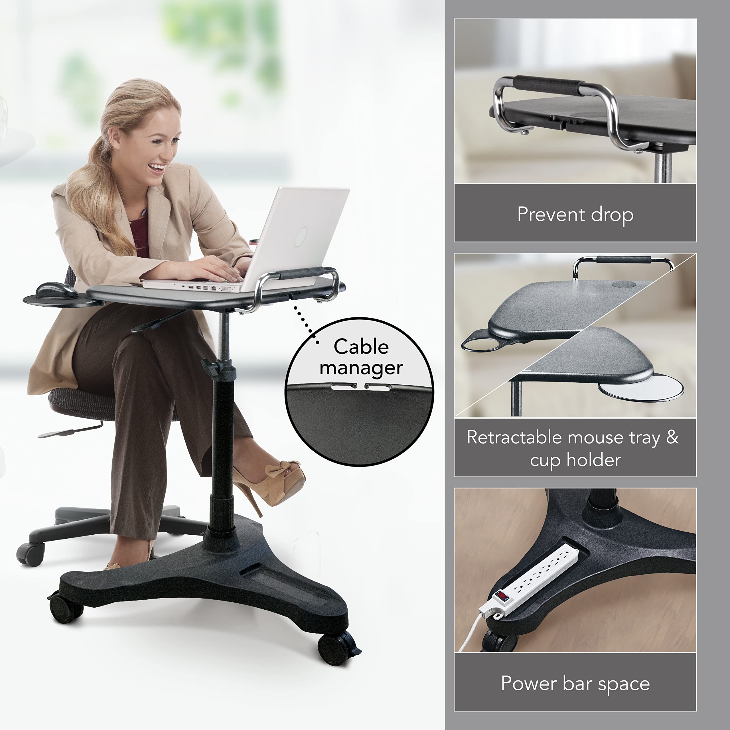 EHO Mobile Laptop Standing Desk Carts on Wheels, Pneumatic, Height Adjustable Rolling Stand, Sit to Stand Computer Cart, Classics XL Workstation for Home, Office, Medical and School Classroom