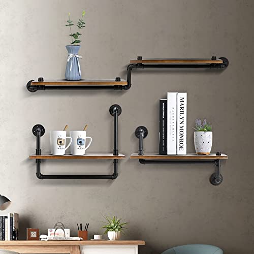 Self Control Industrial Retro Wall Mounted Pipe Shelving Brackets,Rustic Metal DIY Floating Shelves,Wall Shelf Unit Bookshelf,Hanging Iron Wall Decor for Kitchen,Office,Living Room,Bedroom (1-U-Tier)
