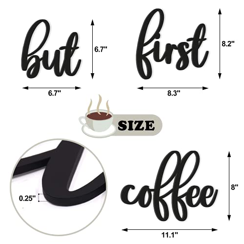 Huray Rayho Coffee Bar Kitchen Wall Decor Wood Signs But First Coffee Words Decorations for Home Decoration Art Kitchen Eating Area Breakfast Nook Cafe or Restaurants Diner, House Warming Gifts, Black