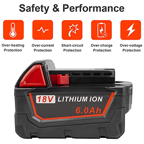 M18 18V 6000mAh Battery Replacement for Milwaukee 18V 48-11-1815 48-11-1820 48-11-1822 48-11-1840 48-11-1841 48-11-1850 Cordless Power Tools Battery (2 Packs 6000mAh)