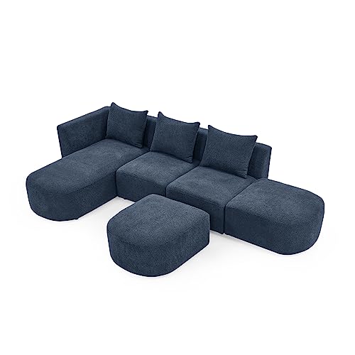 L-Shaped Comfy Cute Sectional Sofa Couch DIY Combination w/3 Single Seats and Movable Ottoman, Modern Convertible Modular Sofa&Couch Cloud Deep Seater Sofá
