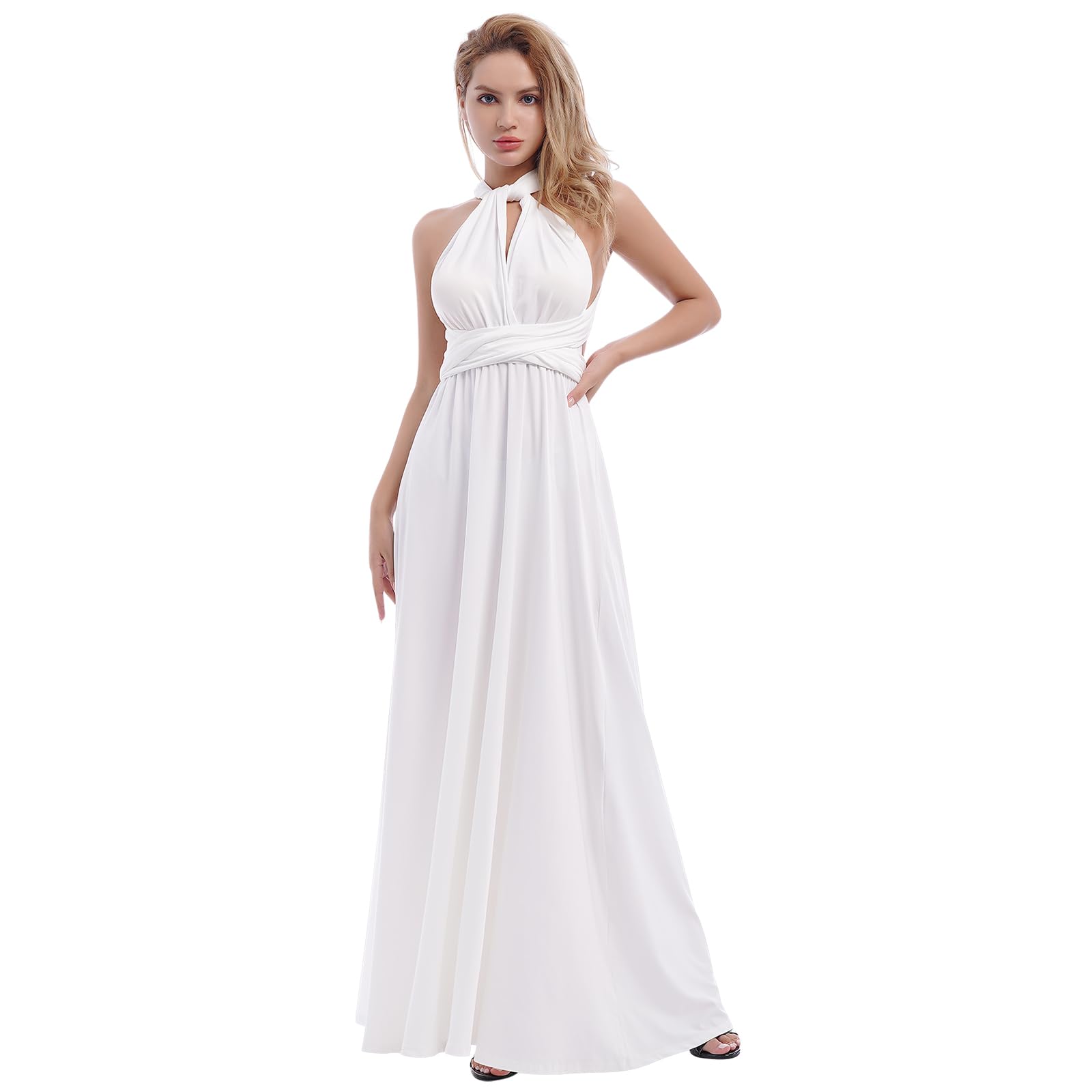 IBTOM CASTLE Women's Transformer/Wrap Solid Maxi Cocktail Dress (4/XS, White)