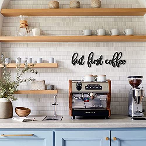 Huray Rayho Coffee Bar Kitchen Wall Decor Wood Signs But First Coffee Words Decorations for Home Decoration Art Kitchen Eating Area Breakfast Nook Cafe or Restaurants Diner, House Warming Gifts, Black