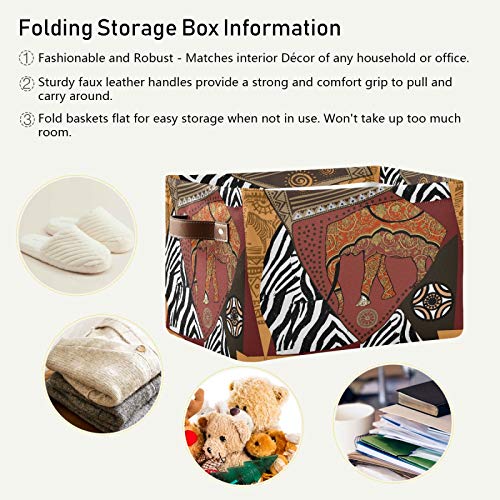 ALAZA Foldable Storage Bins, African Elephant EthnicStorage Boxes Closet Shelf Organizer for Bedroom Nursery Closet Toys Books