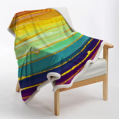 Colorful Glitter Rainbow Plush Fluffy Fleece Blanket, Faux Fur Throw Blanket, Super Soft Throw Blanket for Sofa, Couch and Bed