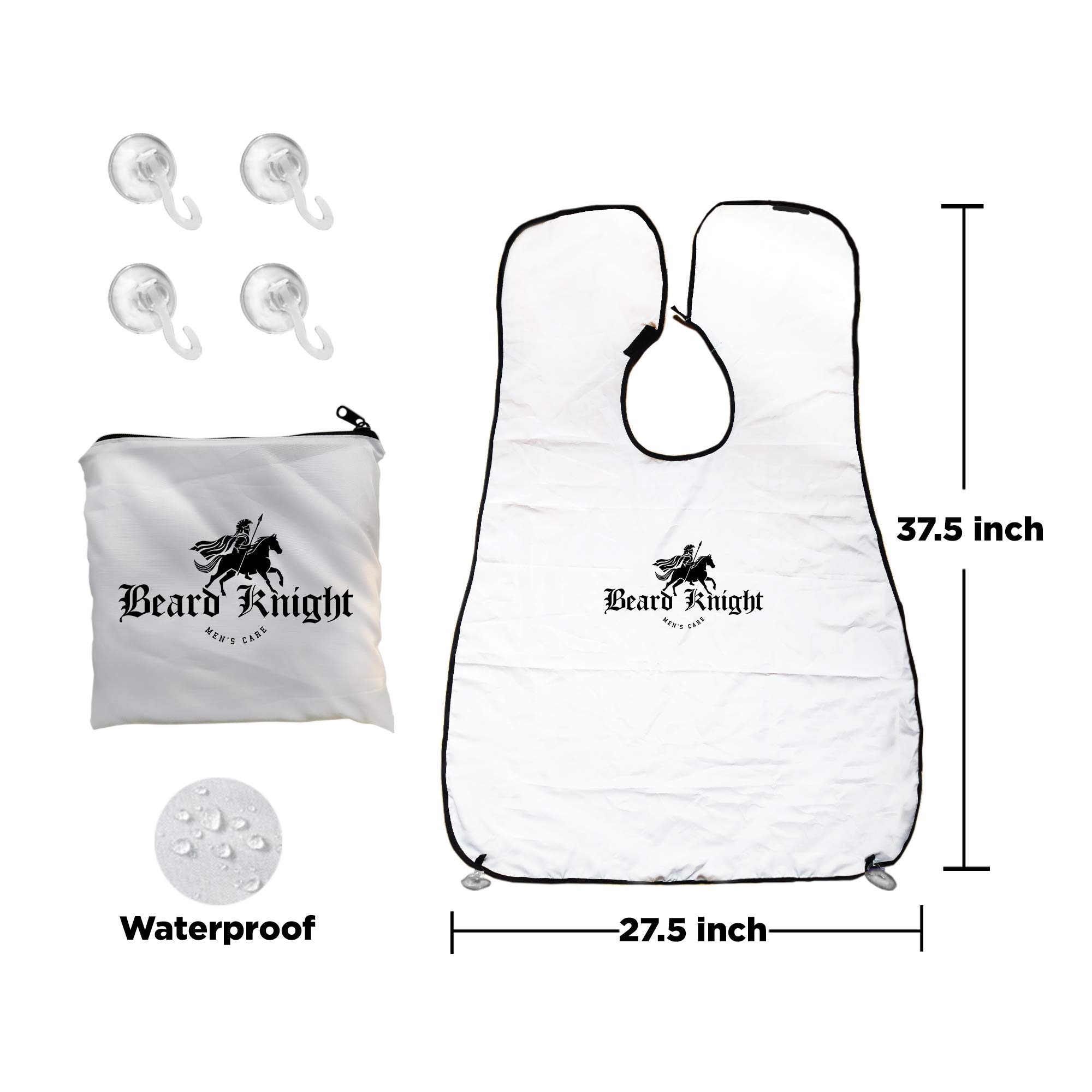 Beard Apron, Hair Clippings Catcher with Bag, Grooming Cape Apron, Beard Catcher for Shaving Trimming, Non-Stick Beard Cape- White