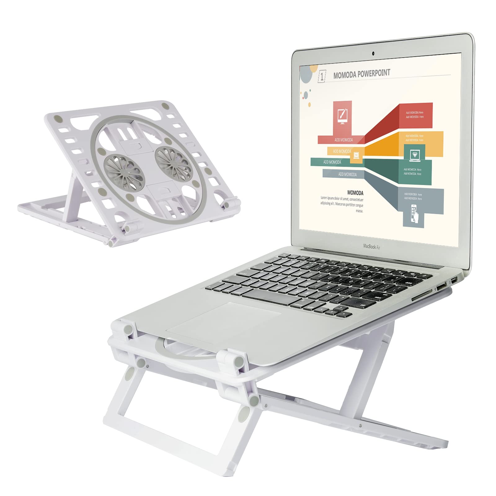 PHOCAR Laptop Cooling Pad, Adjustable Laptop Stand with Cooling Fan for MacBook, Compatible with iPad, iPhone Pro Max, MacBook, Dell, HP, Surface, from 7' to 17' Phones or Laptops-Black