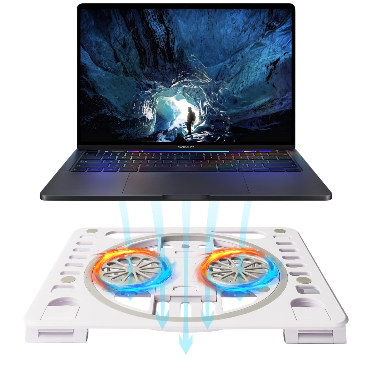 PHOCAR Laptop Cooling Pad, Adjustable Laptop Stand with Cooling Fan for MacBook, Compatible with iPad, iPhone Pro Max, MacBook, Dell, HP, Surface, from 7' to 17' Phones or Laptops-Black