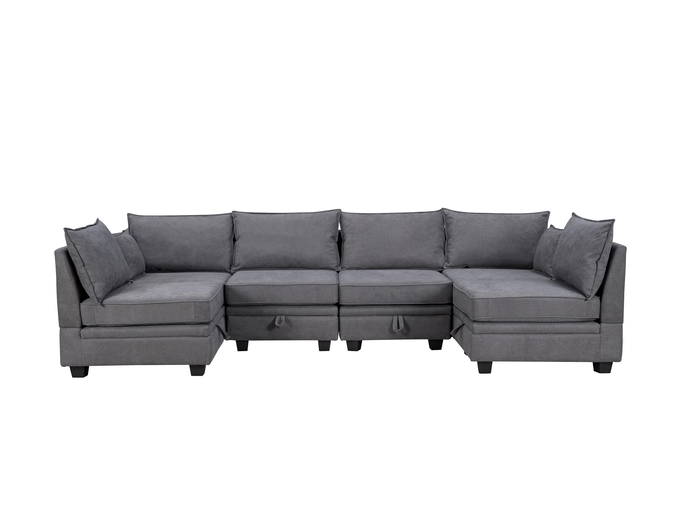Merax U-Shape Large Modular Sectional, Convertible Sofa Bed with Reversible Chaise for Living Room, Dark Gray