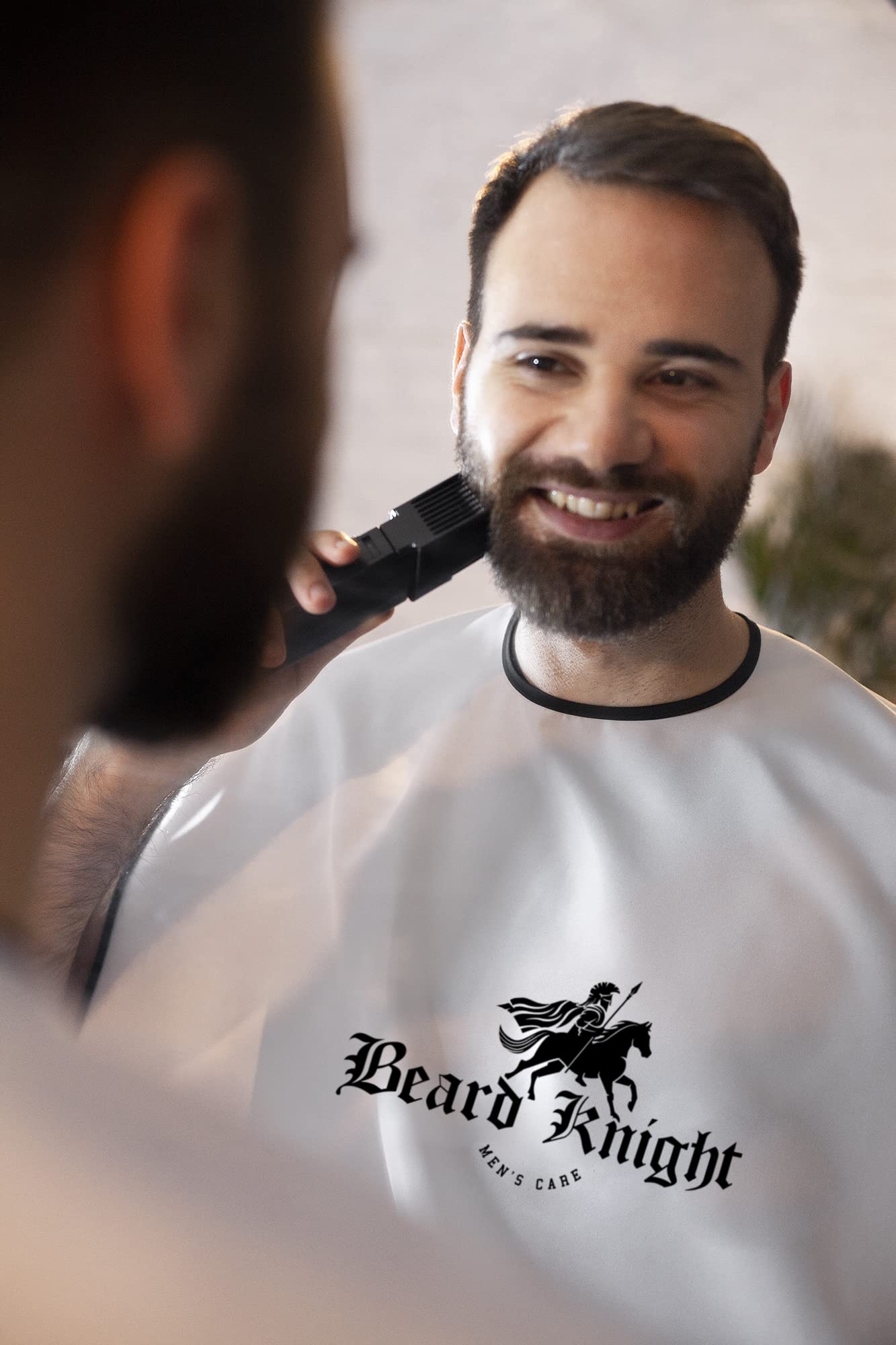 Beard Apron, Hair Clippings Catcher with Bag, Grooming Cape Apron, Beard Catcher for Shaving Trimming, Non-Stick Beard Cape- White