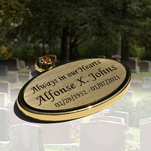 Gold Oval Engraved Pendant - Hanging Plate Medallion Plaque for urns That can’t be Engraved - Includes Smooth Satin Ribbon - Made in Brass - Black Engraving (Gold Tone)