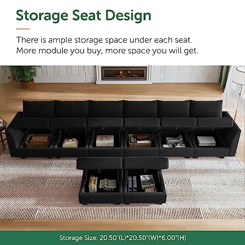 HONBAY Flexible Modular U Shaped Sofa, Black, Wood, 112.60 x 81.50 x 33.90 in
