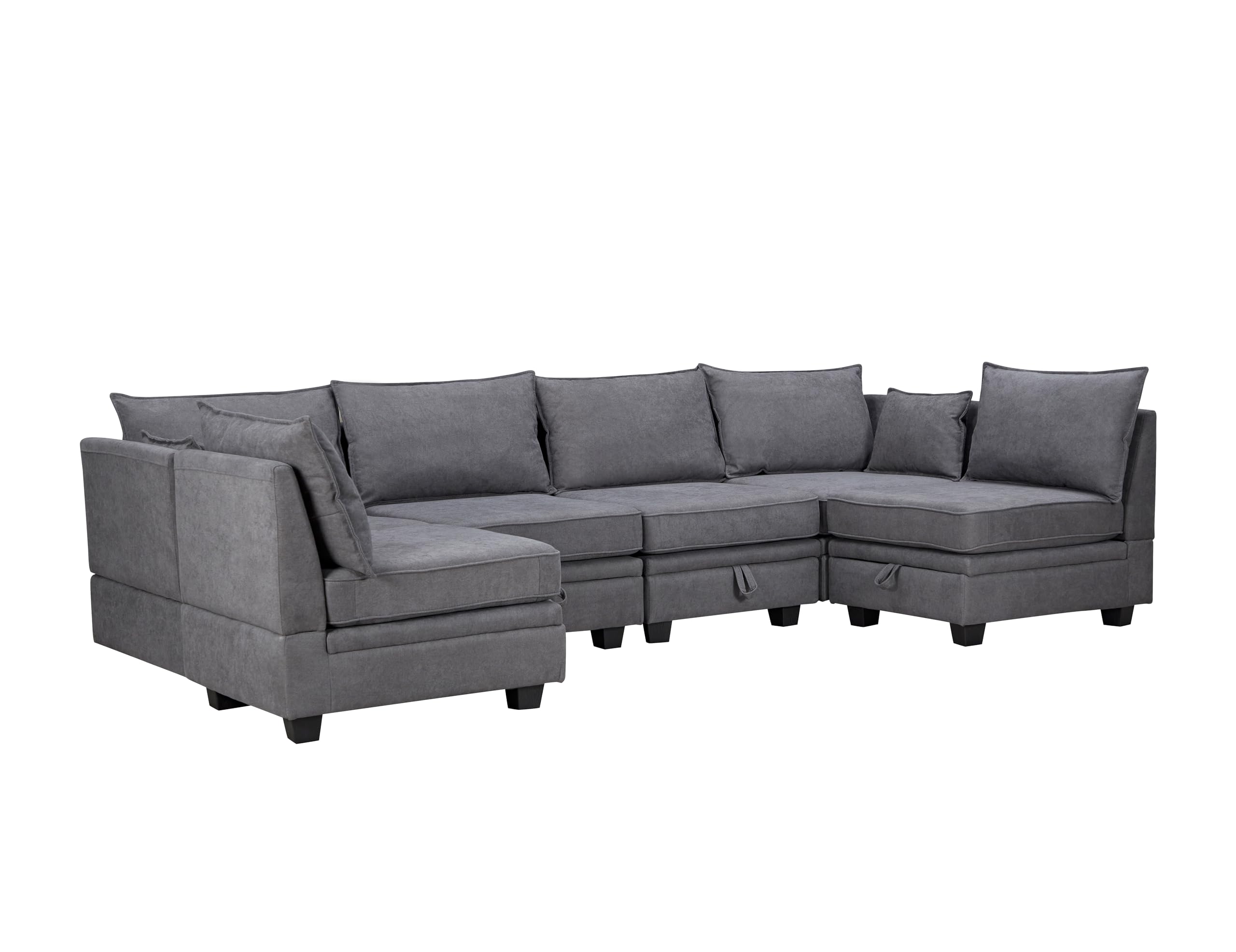 Merax U-Shape Large Modular Sectional, Convertible Sofa Bed with Reversible Chaise for Living Room, Dark Gray
