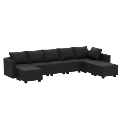 HONBAY Flexible Modular U Shaped Sofa, Black, Wood, 112.60 x 81.50 x 33.90 in