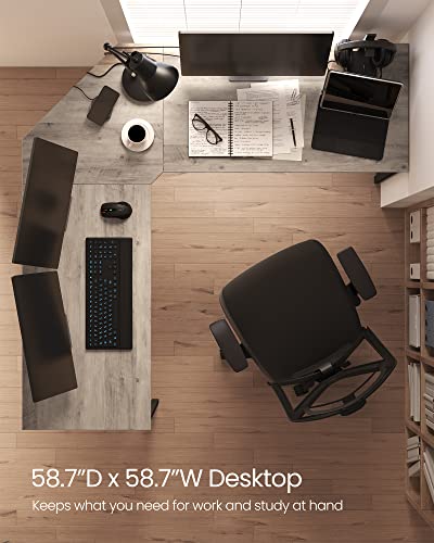 VASAGLE L-Shaped Computer Desk, Industrial Workstation for Home Office Study Writing and Gaming, Space-Saving, Easy Assembly, 58.7”D x 58.7”W, Greige