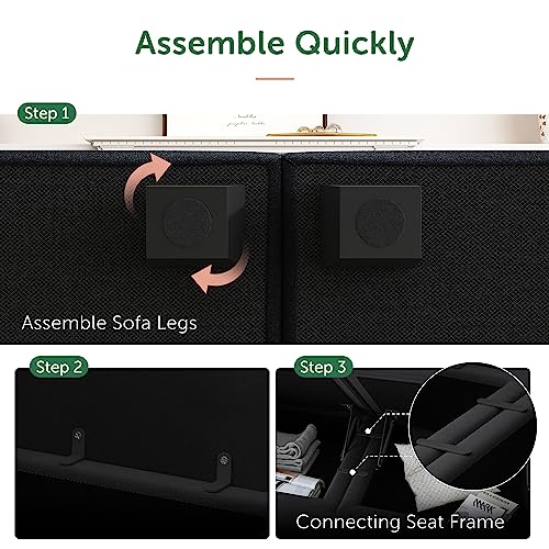 HONBAY Flexible Modular U Shaped Sofa, Black, Wood, 112.60 x 81.50 x 33.90 in