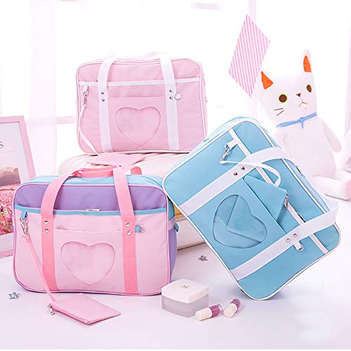 Ita Bag Tote Purse Handbags Heat Clear Window for Pins Display Anime Shoulder Satchel (Blue)