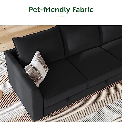 HONBAY Flexible Modular U Shaped Sofa, Black, Wood, 112.60 x 81.50 x 33.90 in