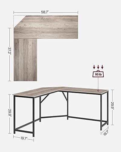 VASAGLE L-Shaped Computer Desk, Industrial Workstation for Home Office Study Writing and Gaming, Space-Saving, Easy Assembly, 58.7”D x 58.7”W, Greige