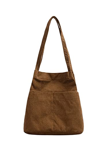 WDIRARA Women's Corduroy Hobo Bags Shopper Tote Bag Side Pocket Shoulder Handbags Brown one-size