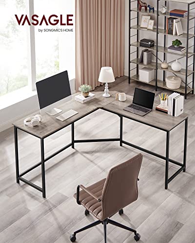VASAGLE L-Shaped Computer Desk, Industrial Workstation for Home Office Study Writing and Gaming, Space-Saving, Easy Assembly, 58.7”D x 58.7”W, Greige
