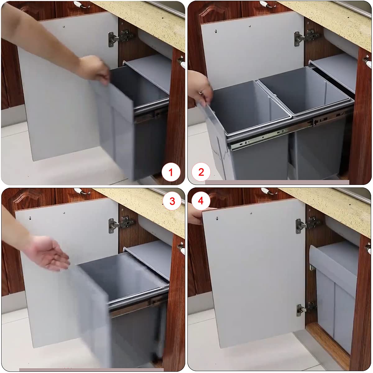 Nisorpa 40 Liter / 10.6 Gallon Dual Pull Out Trash Cans Under Cabinet Counter/Sink with Lid - Commercial Garbage Can Recycling Container Kitchen Waste Bins - Soft-Close Slides Out & Fixable Base, Gray