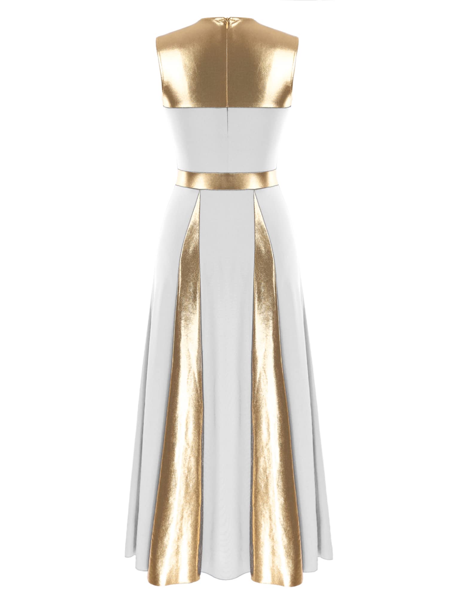 vastwit Womens Metallic Liturgical Praise Dance Dress Lyrical Dance Costume Sleeveless Worship Dancewear White Small