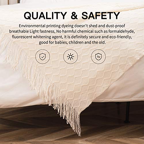 SPAOMY Throw Blanket, Knit Blanket with Tassels, Textured Cozy Lightweight Decorative Throw Blanket for Couch, Bed, Sofa, Travel- All Seasons (50x60 Inch, Beige)
