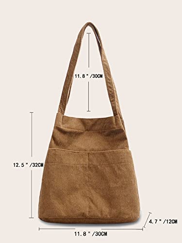 WDIRARA Women's Corduroy Hobo Bags Shopper Tote Bag Side Pocket Shoulder Handbags Brown one-size